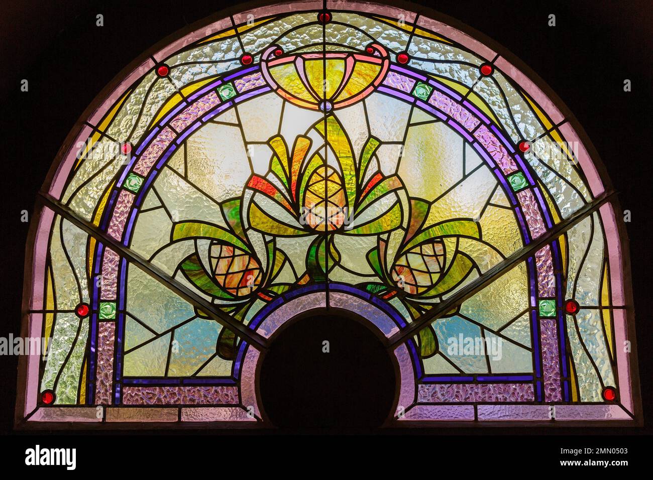 France, Meurthe et Moselle, Nancy, skylight with stained glass window ...