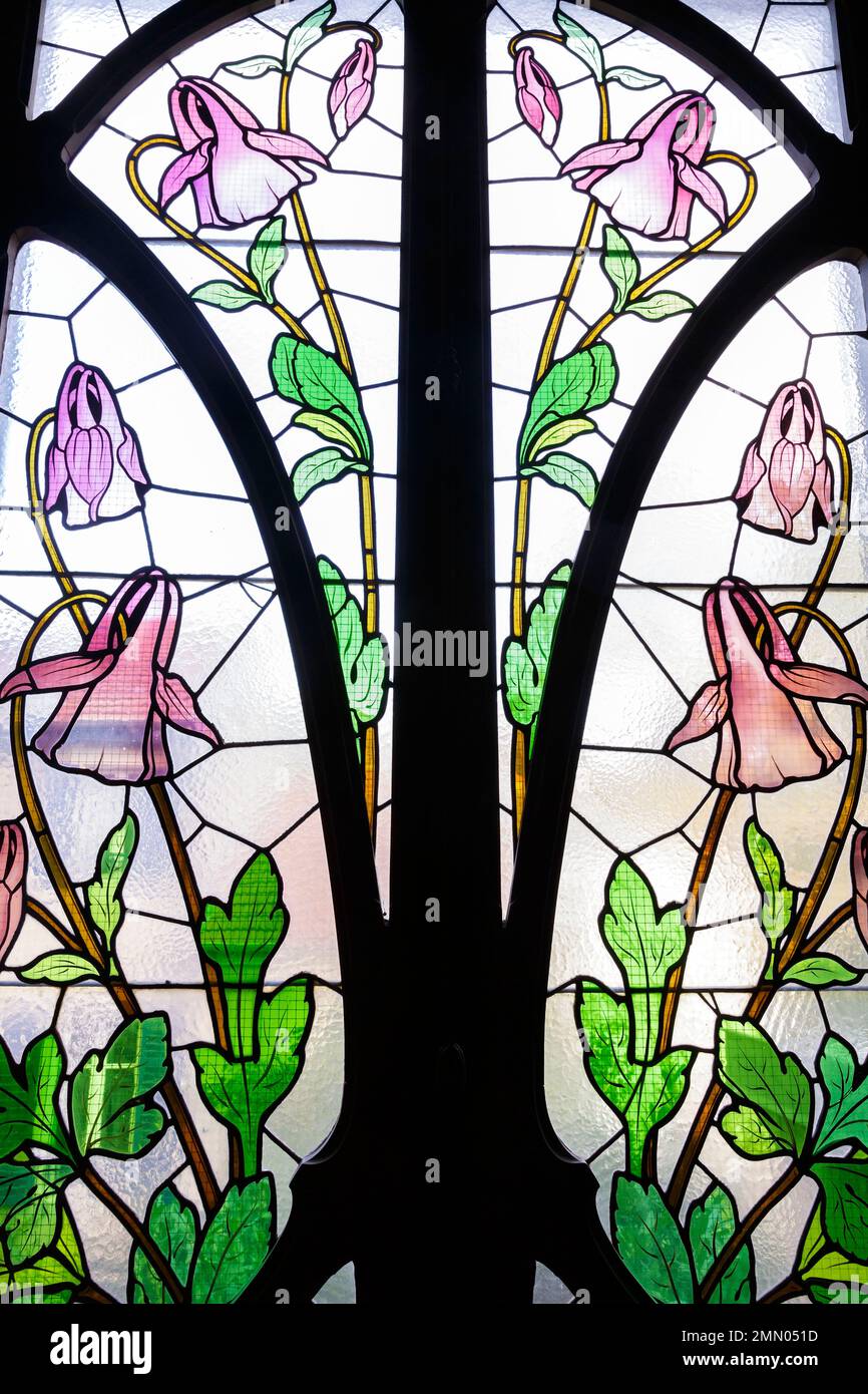 France, Meurthe et Moselle, Nancy, Art Nouveau stained glass window ...