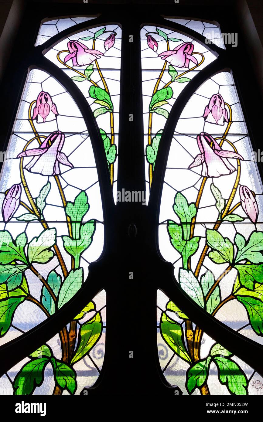 France, Meurthe et Moselle, Nancy, Art Nouveau stained glass window ...