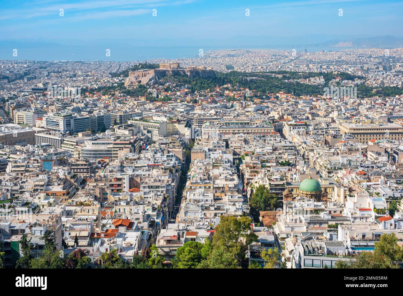 Greece, Athens, panorama from the Lycabette hill, the Acropolis in the ...