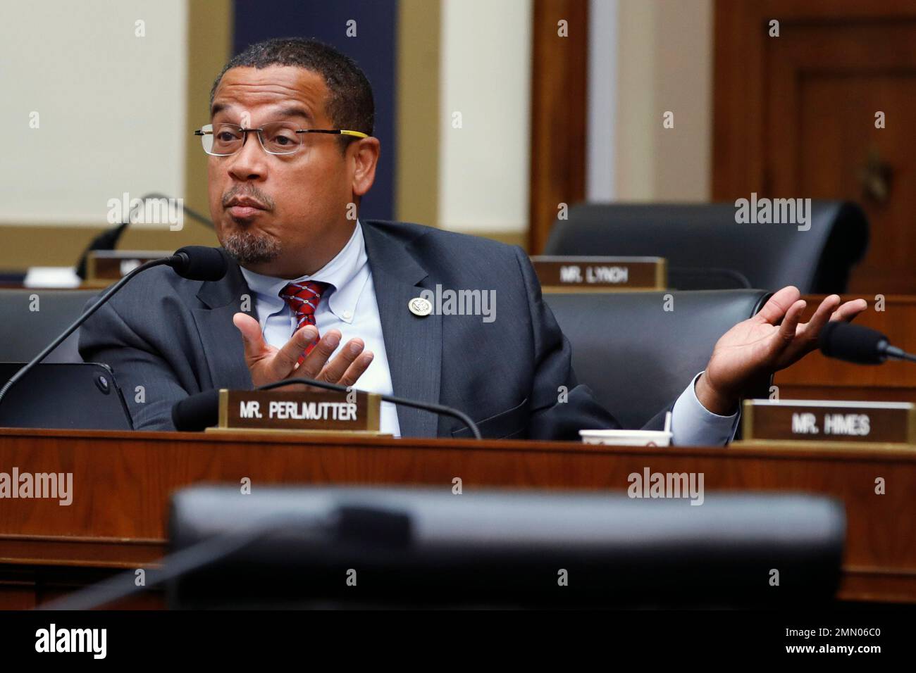 Rep. Keith Ellison, D-Minn., asks a question of Federal Reserve Board ...