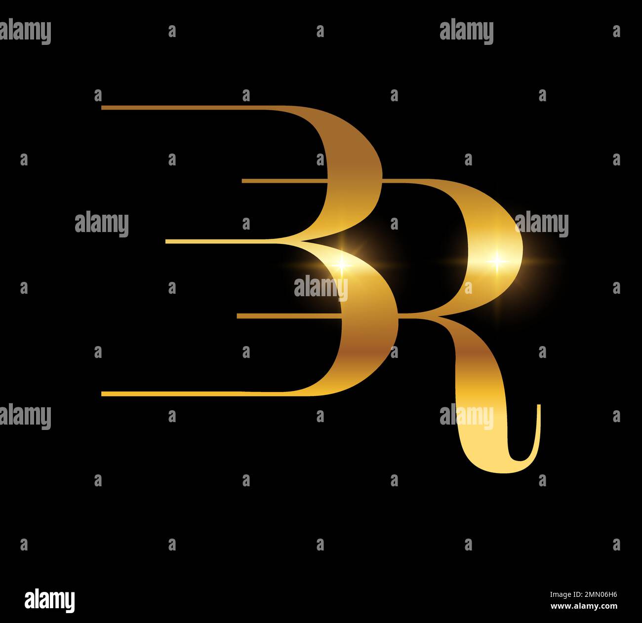 A vector Illustration in black background with gold shine effect of Gold Monogram Logo Initial ...