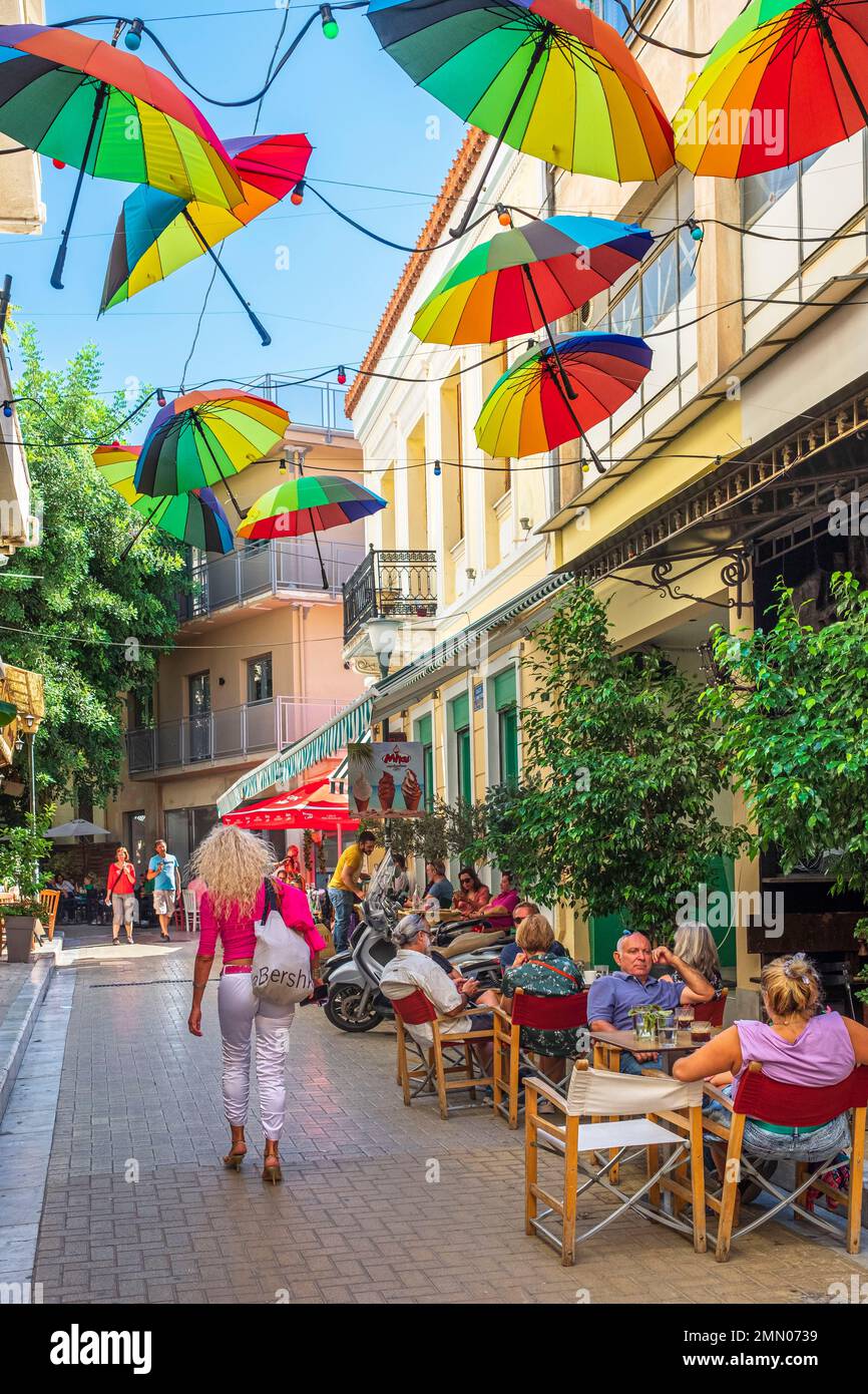 Greece, Athens, restaurant terrace in Psiri (or Psyri) district Stock ...