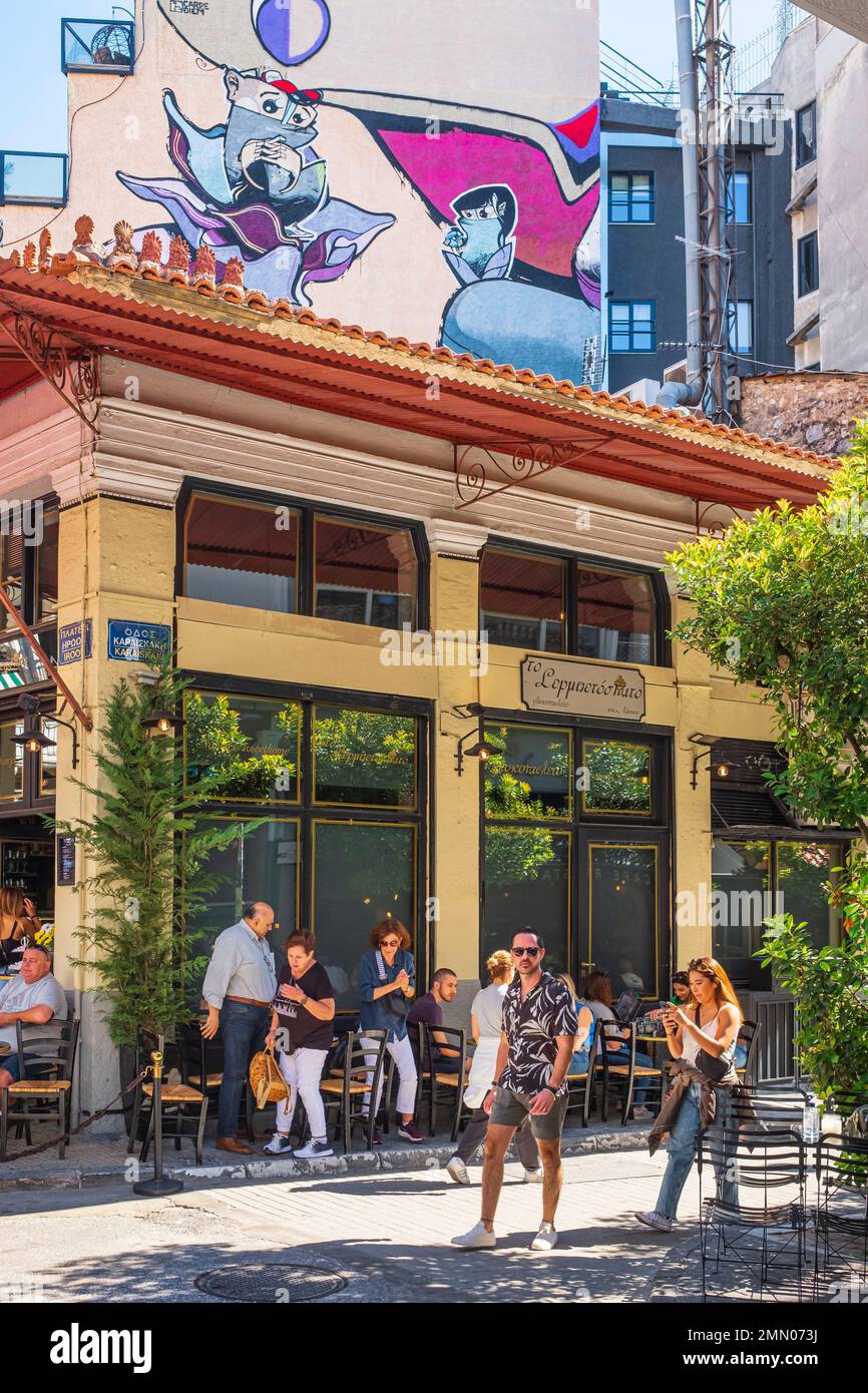Greece, Athens, restaurant terrace in Psiri (or Psyri) district Stock ...
