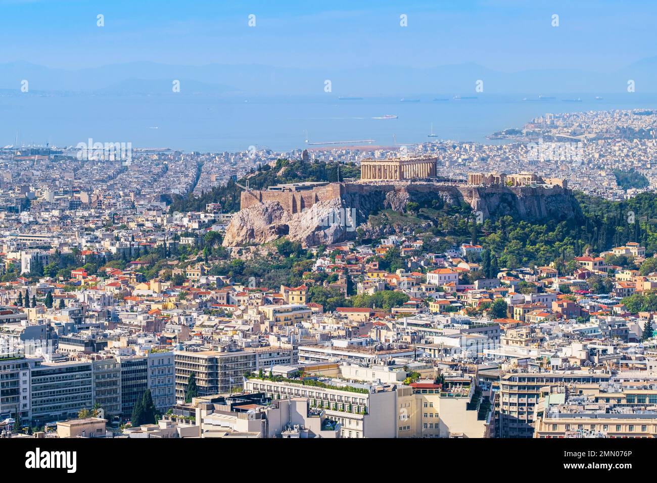 Greece, Athens, panorama from the Lycabette hill, the Acropolis in the ...