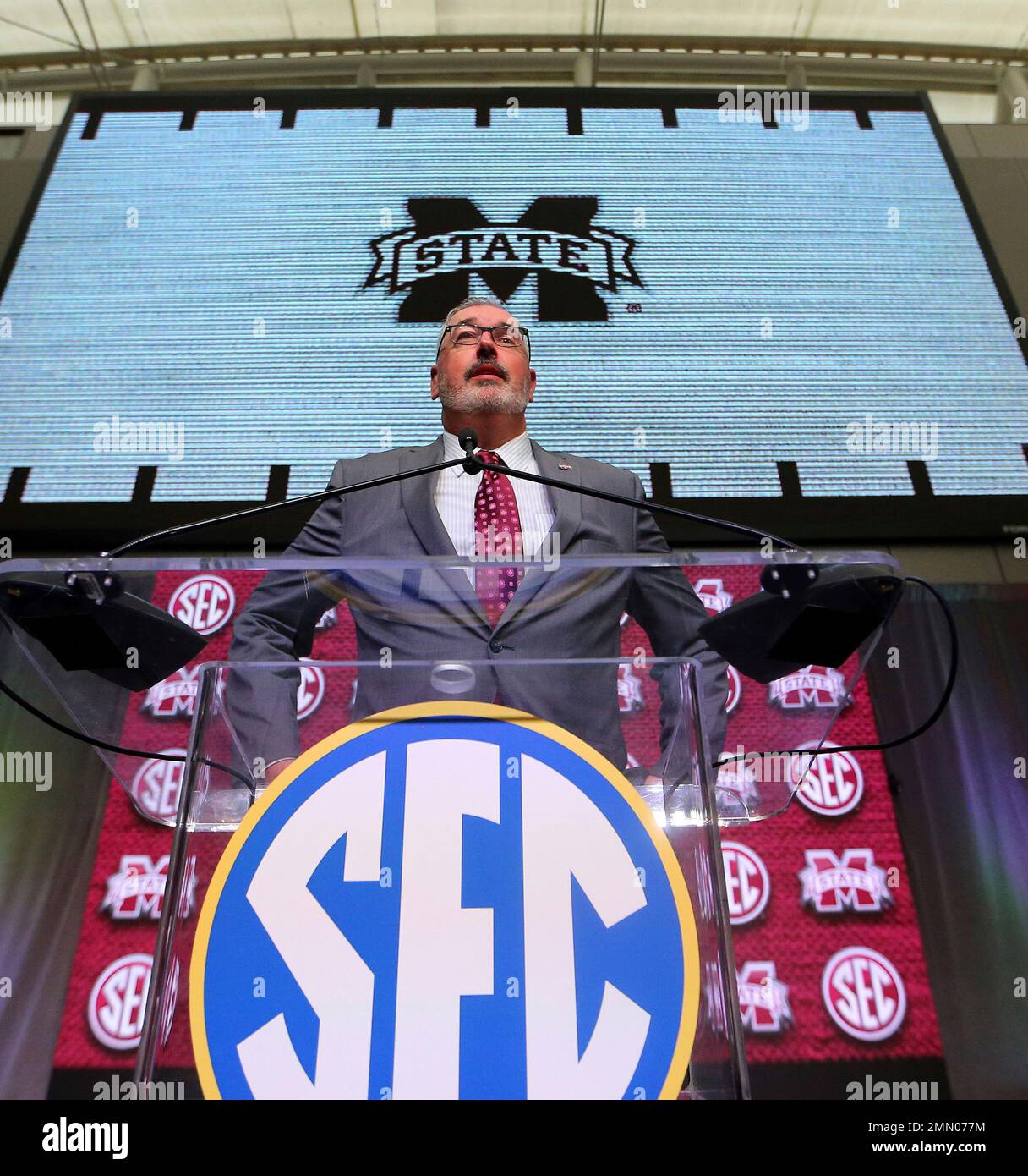 Mississippi State NCAA college football head coach Joe Moorhead speaks ...