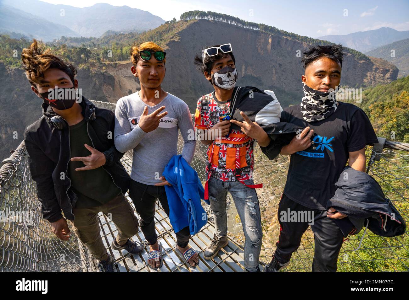 Nepal, Parbat district, Kusma, suspension bridge Stock Photo - Alamy