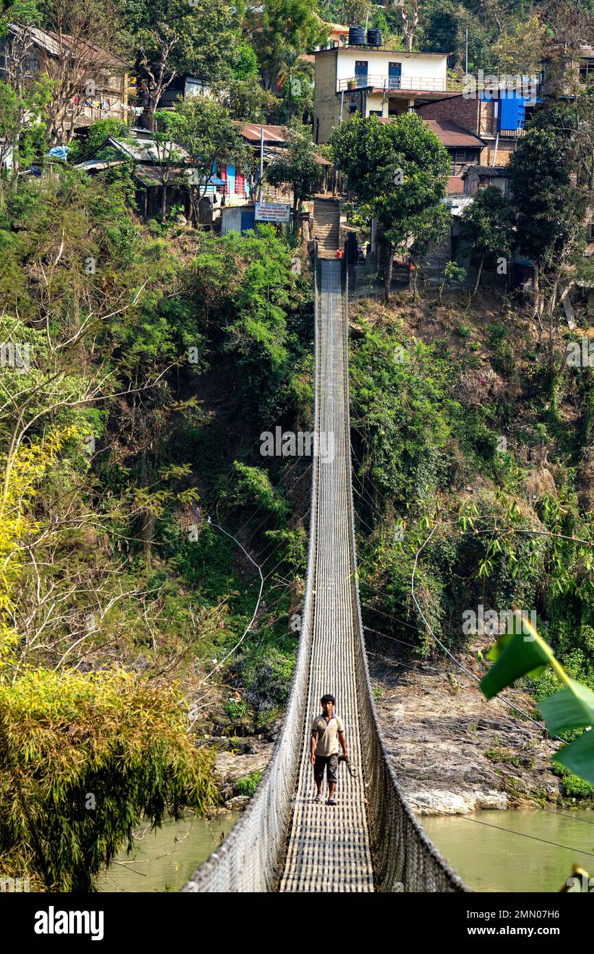 Nepal, Parbat district, Kusma, suspension bridge Stock Photo - Alamy