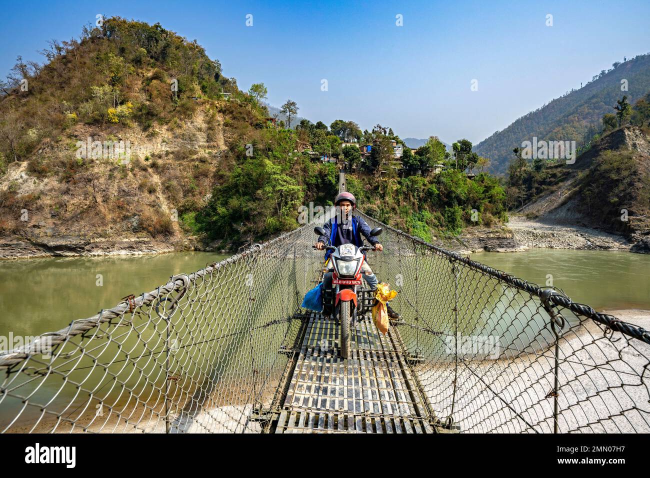 Nepal, Parbat district, Kusma, suspension bridge Stock Photo - Alamy
