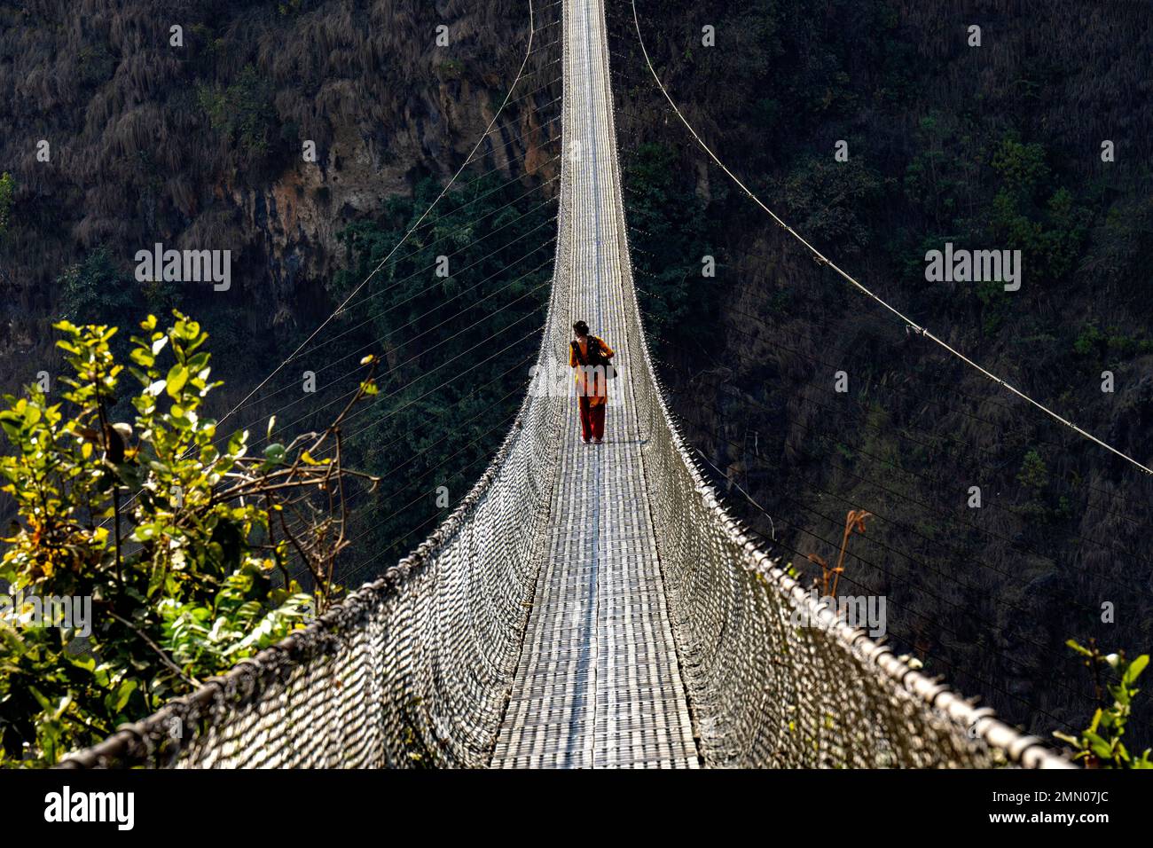 Nepal, Parbat district, Kusma, suspension bridge Stock Photo - Alamy