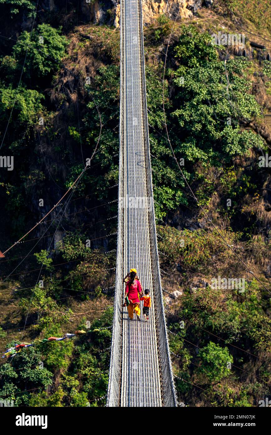 Nepal, Parbat district, Kusma, suspension bridge Stock Photo - Alamy