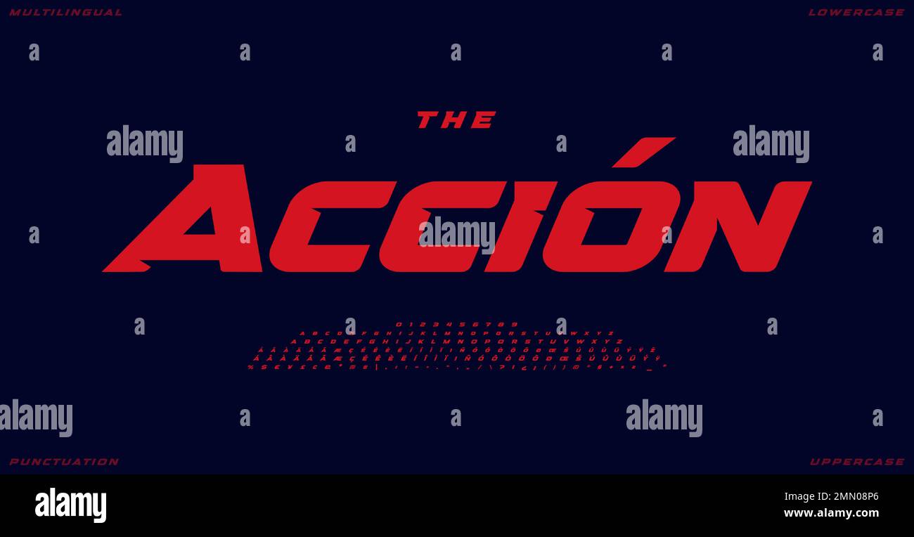 Bold red dynamic alphabet, sport sans typeface, impactful versatile ...