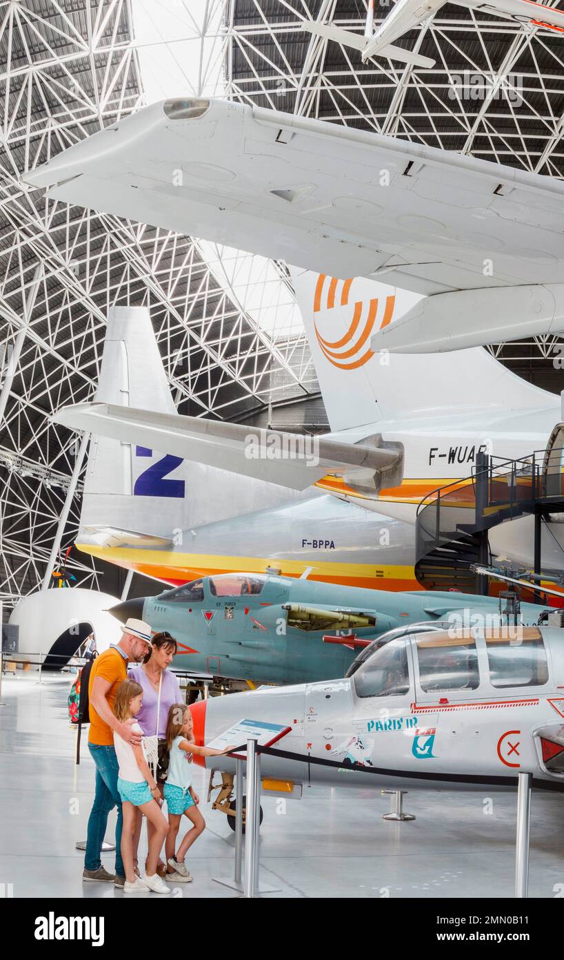 France, Haute Garonne, Blagnac, Aeroscopia, family of tourists visiting ...