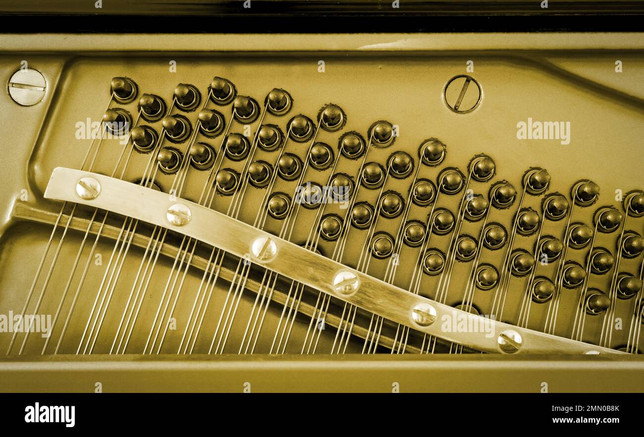 Details of piano mechanism gavel - string, pins and hammers, piano from ...