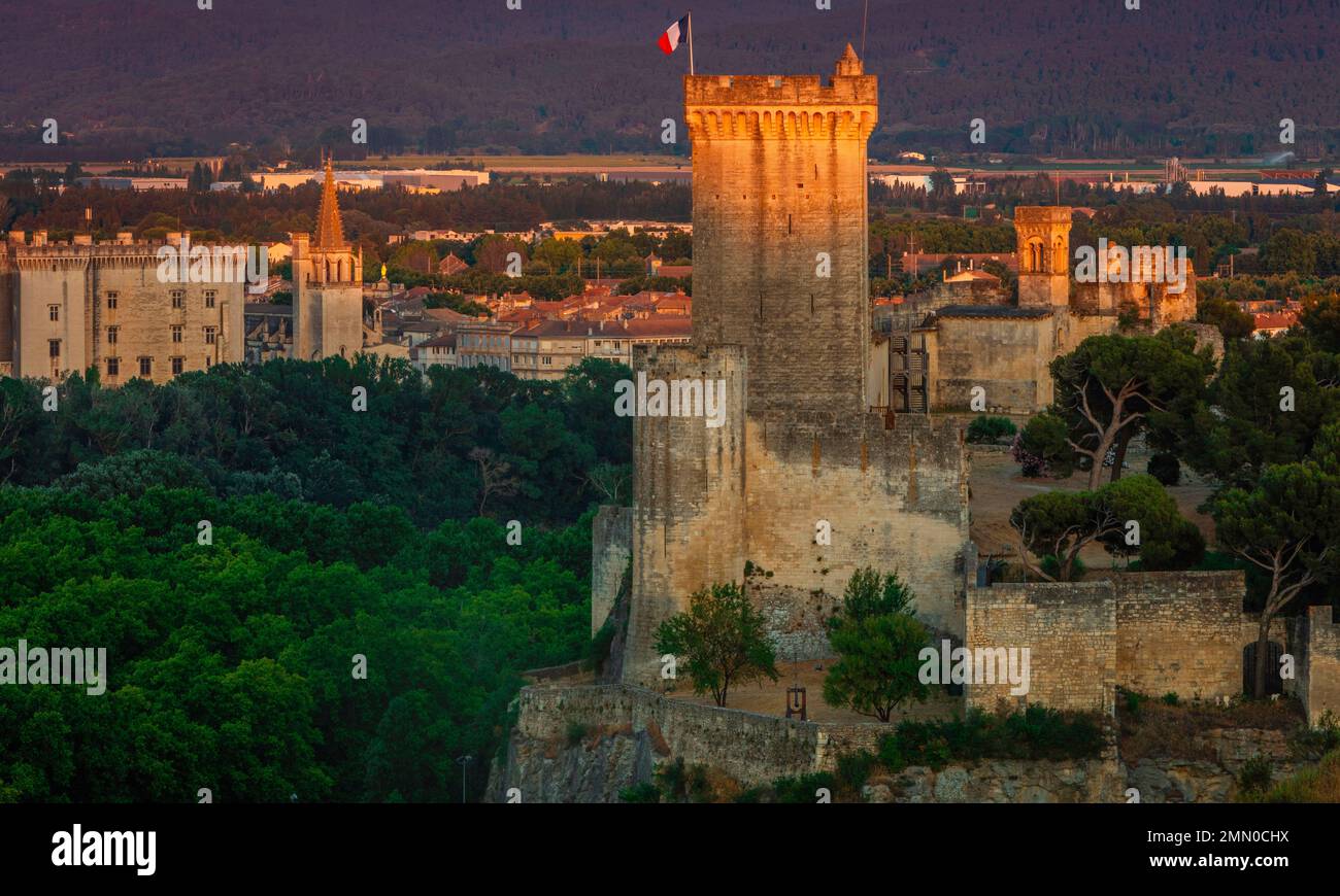 France, Gard, Beaucaire, Beaucaire castle, general view of Beaucaire ...