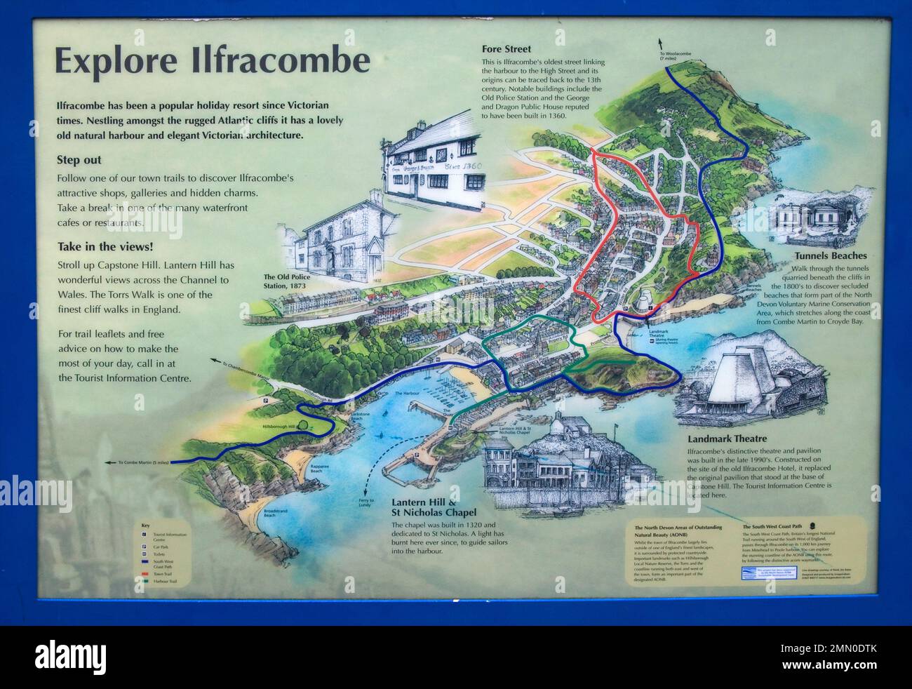 explore Ilfracombe map and sign in north Devon Stock Photo - Alamy