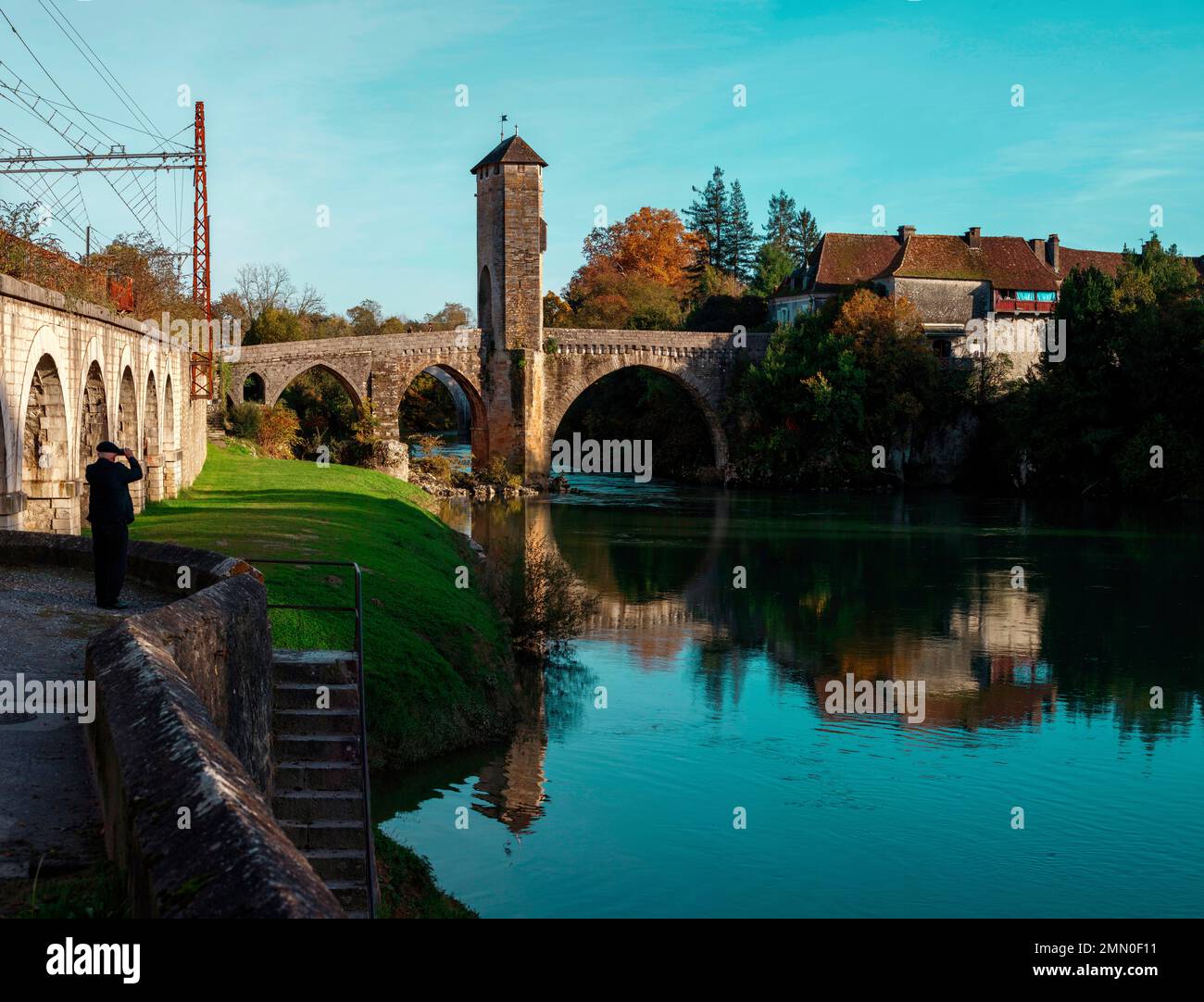 France, Pyrenees Atlantiques, Bearn, Orthez, old gentleman on the shore ...
