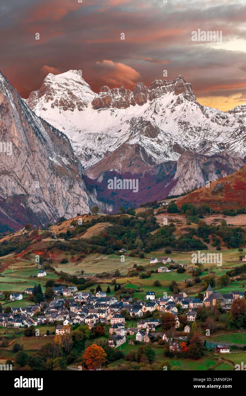 France, Pyrenees Atlantiques, Bearn, Lescun, autumnal view of a ...