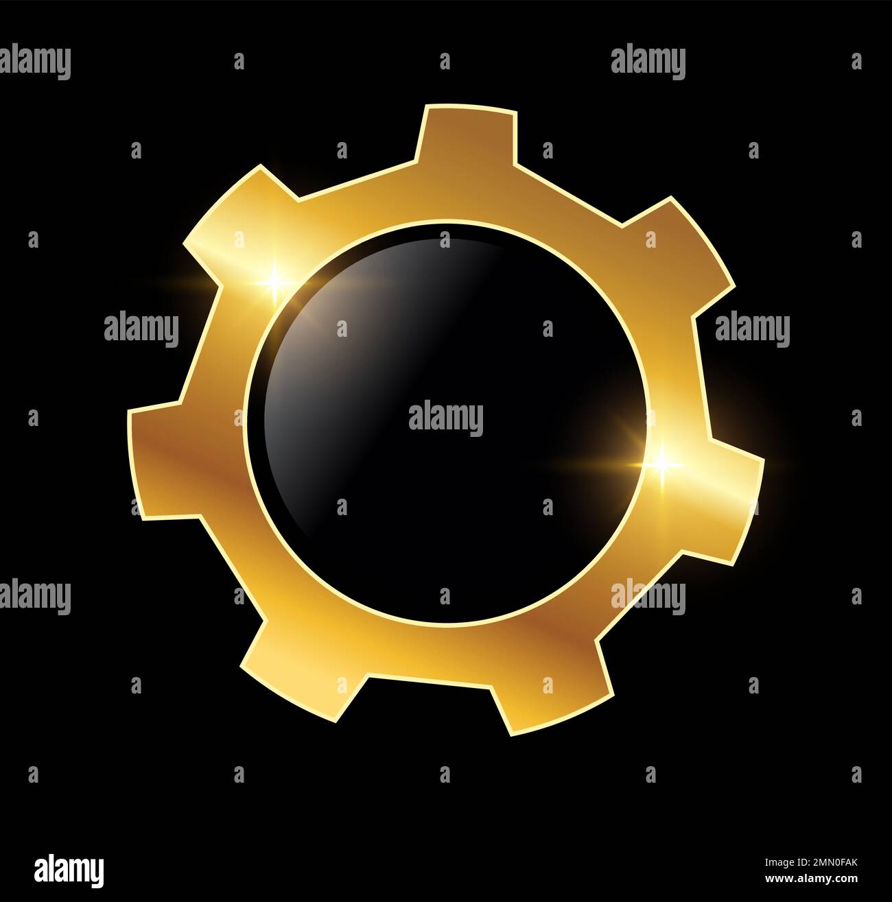 A vector Illustration in black background with gold shine effect of Golden Gear Logo vector Icon ...