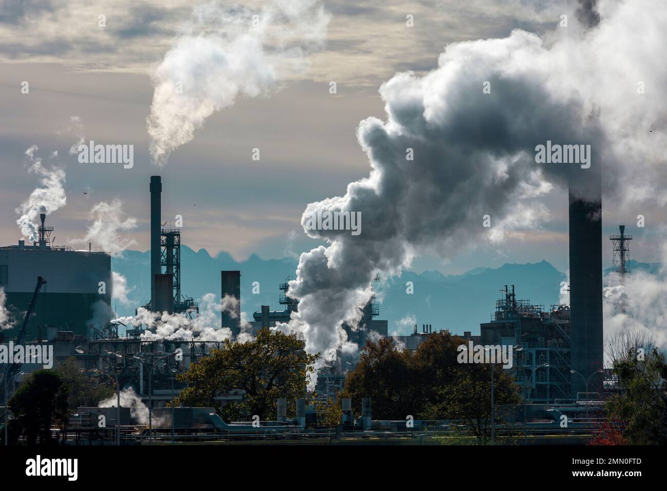 France, Pyrenees Atlantiques, Bearn, Lacq, industrial landscape of ...