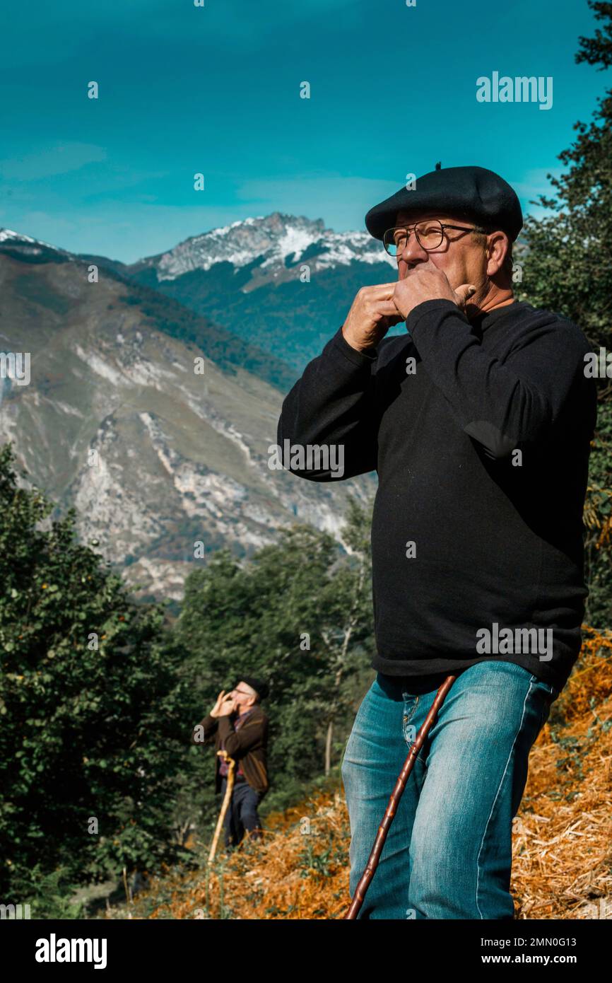 France, Pyrenees Atlantiques, Bearn, Aas, traditional whistlers on the ...