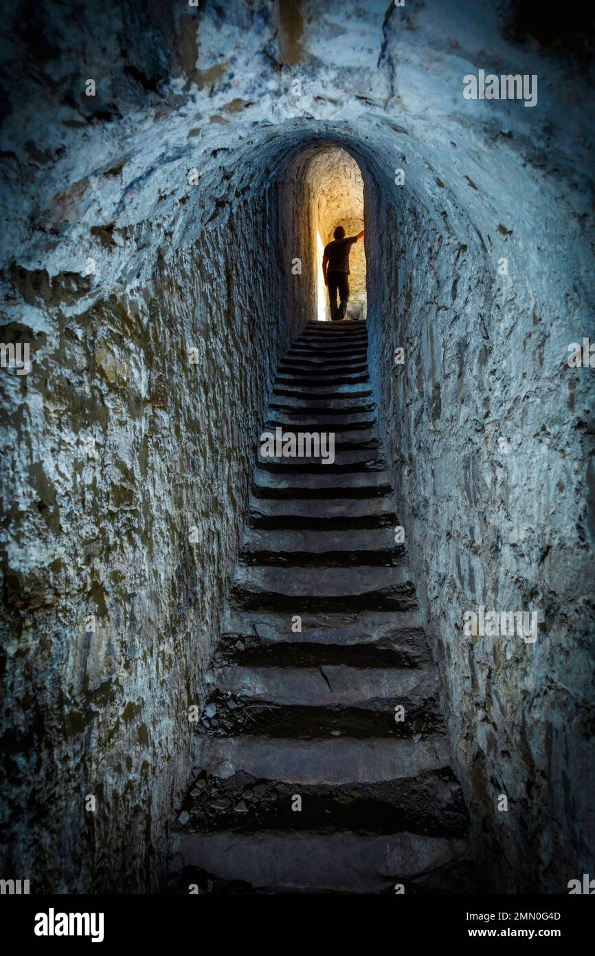 France, Pyrenees Atlantiques, Bearn, Navarren, underground, silhouette ...