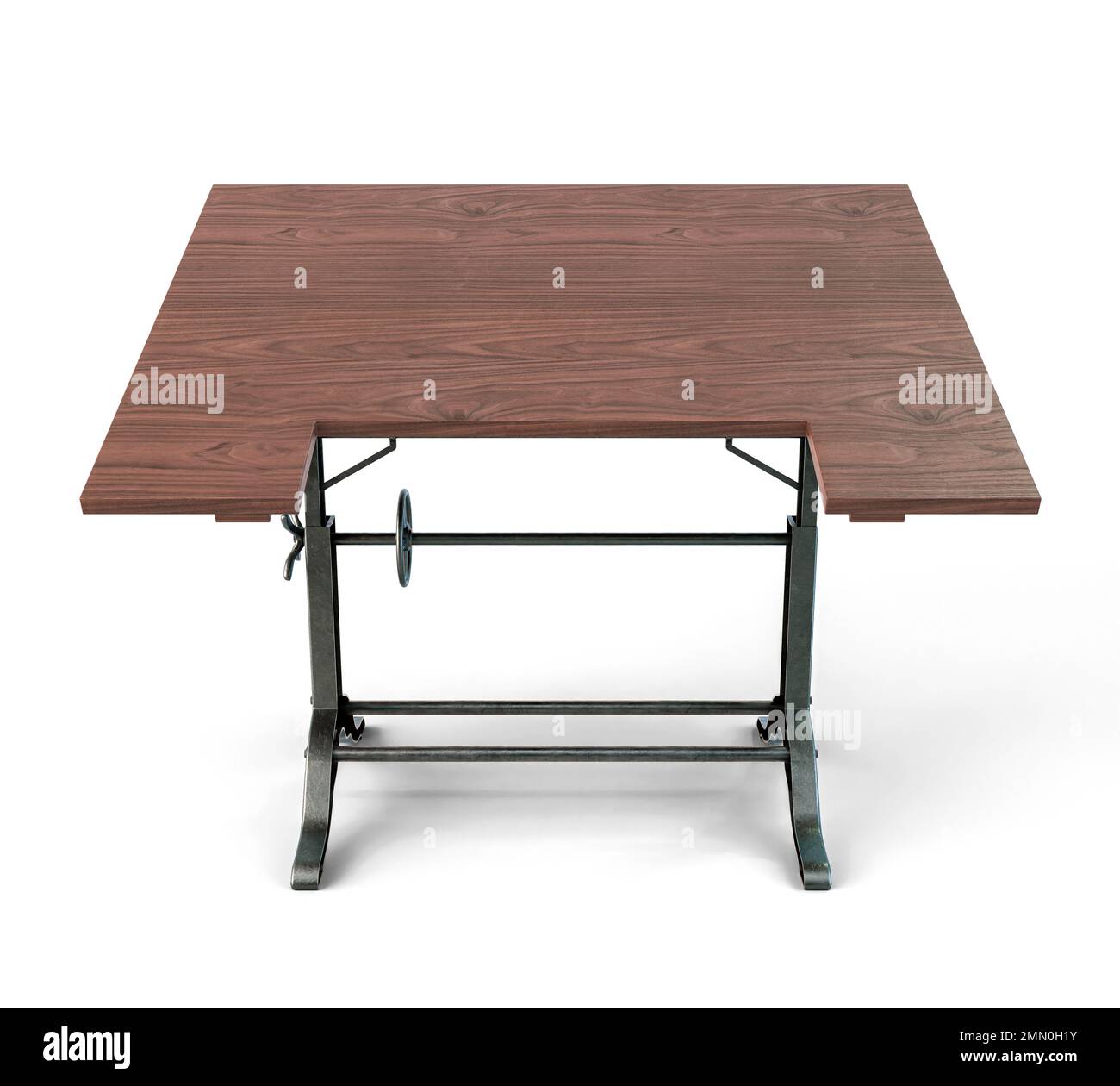 An ornate vintage metal and wood drafting table on an isolate white ...