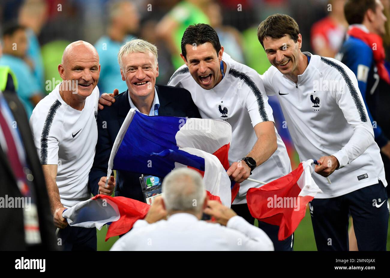France head coach Didier Deschamps, second from left, and his team pose ...