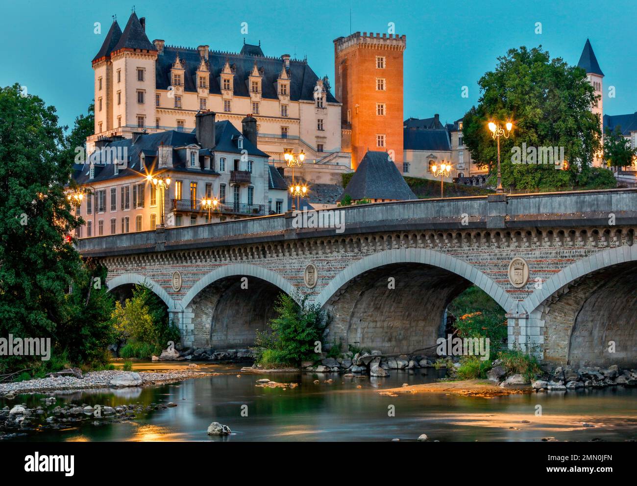 France, Pyrenees Atlantiques, Bearn, Pau, Chateau de Pau, night view of ...