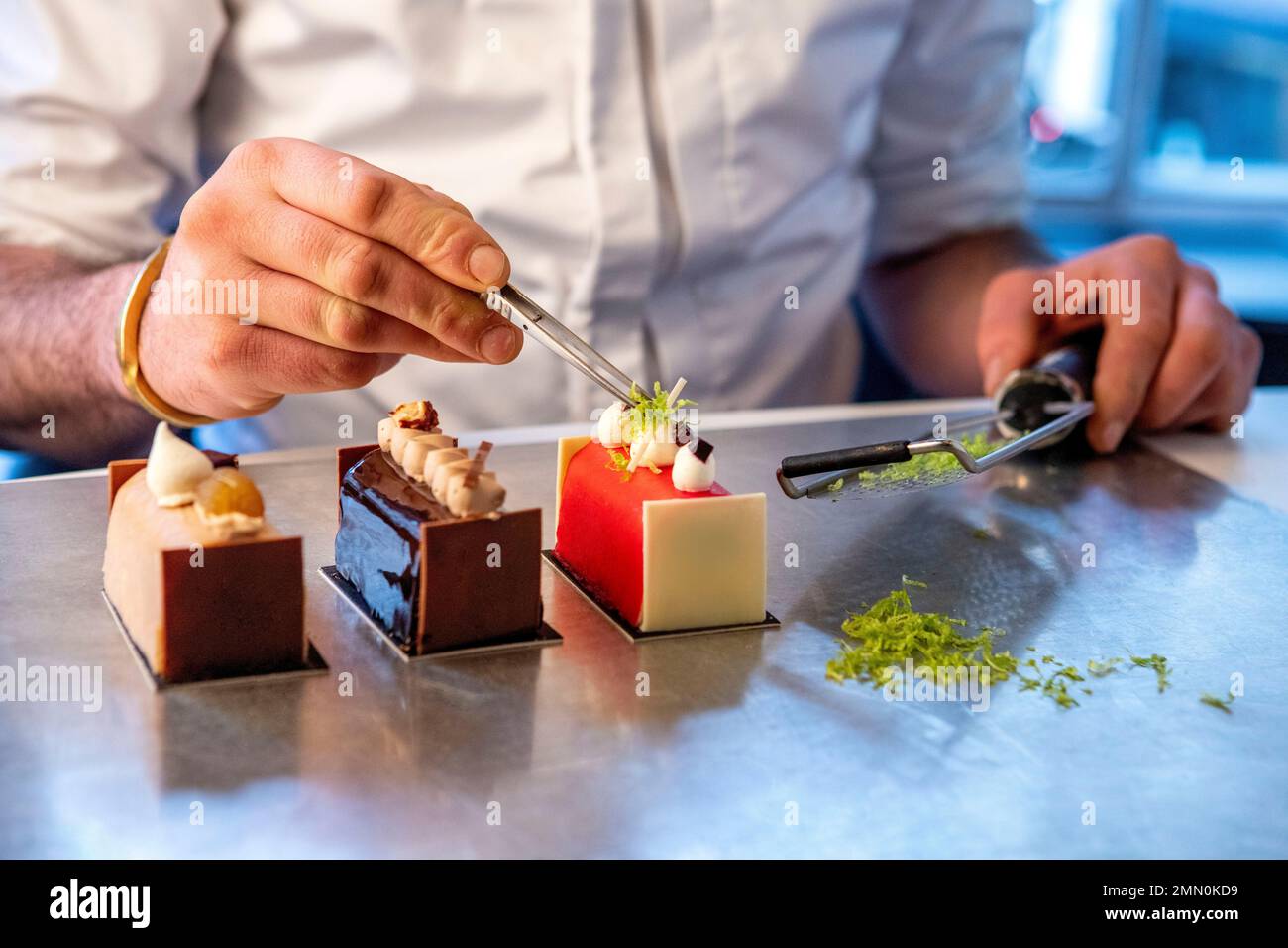 France, Paris, Patisserie Boulangerie Maison Marques, Christmas log ...
