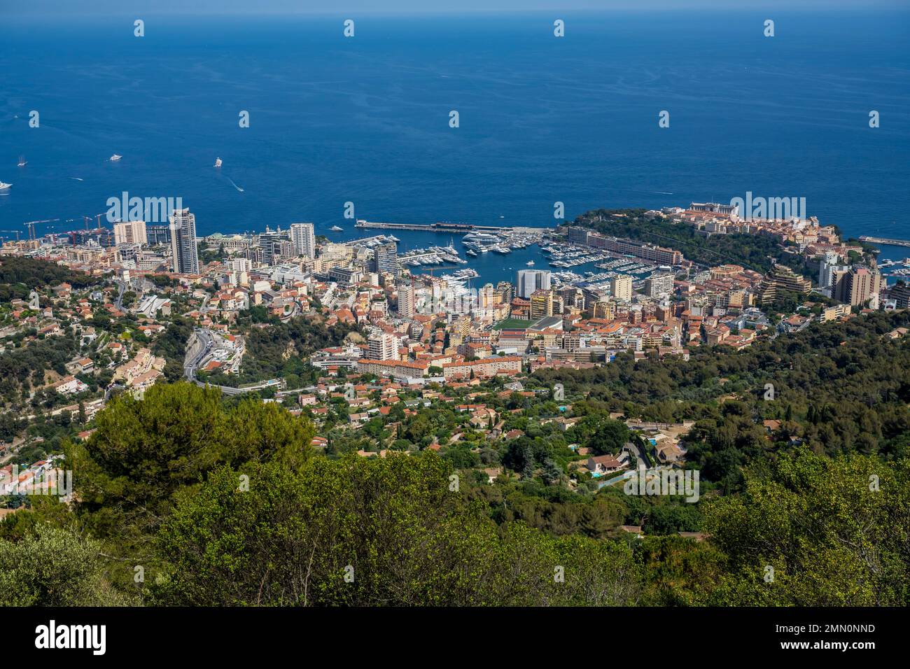 Principality of Monaco, Monaco and Le Rocher seen from La Turbie Stock ...