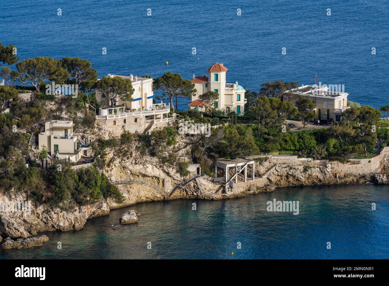 France, Alpes-Maritimes, Cap d'Ail, luxury villas towards Cap Mala ...