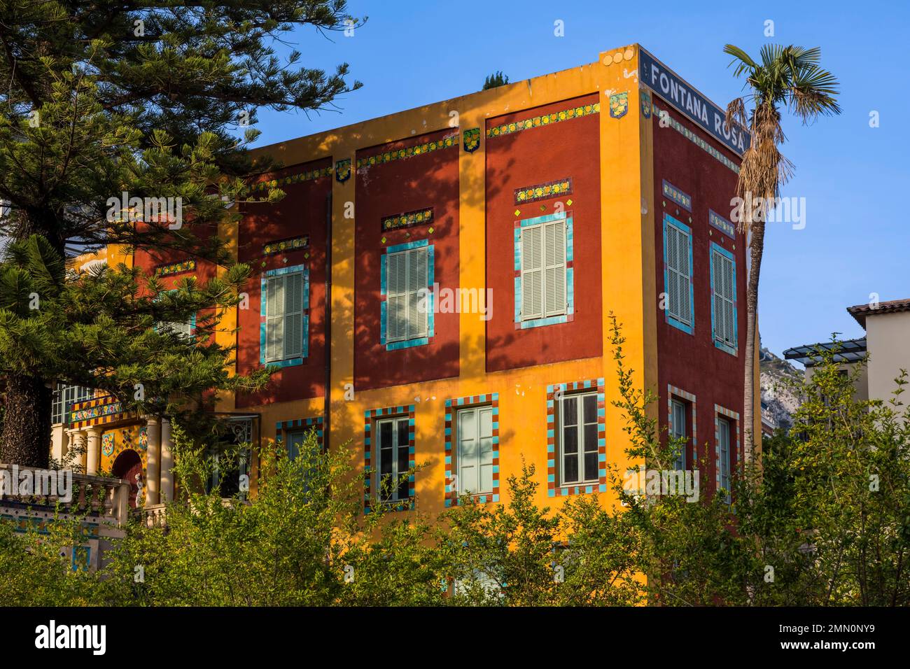 France, Alpes-Maritimes, Menton, Fontana Rosa Garden, elevated villa ...