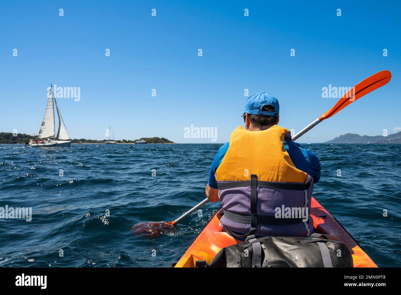 France, Alpes-Maritimes, Cannes, kayaking in the Lerins Islands ...