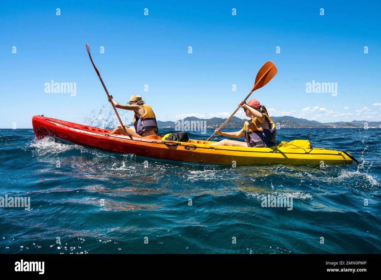 France, Alpes-Maritimes, Cannes, kayaking in the Lerins Islands ...