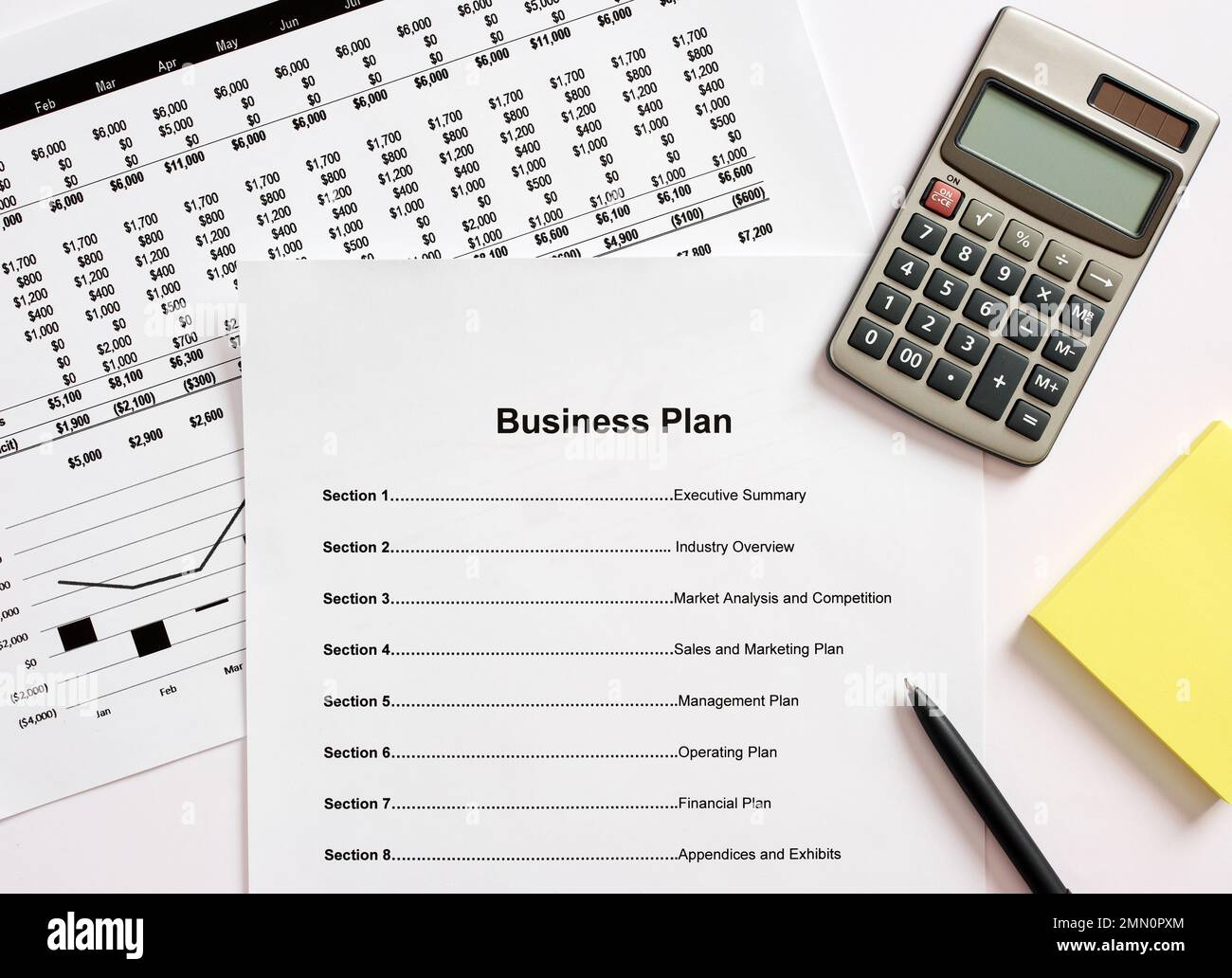 The content of a business plan on an office desktop. Business planning ...
