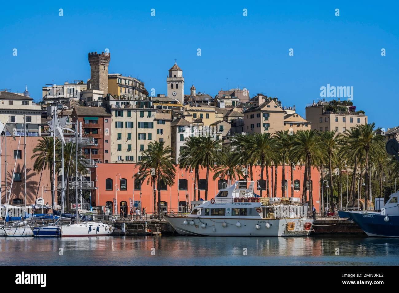 Italy, Liguria, Genoa, the Porto Antico (Old Port) and the Torre degli ...