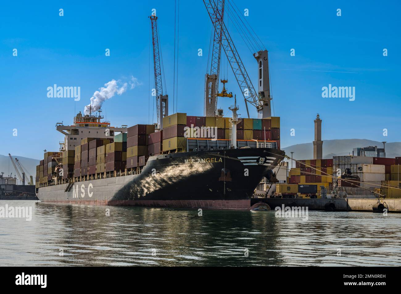 Italy, Liguria, Genoa, the container terminal of the commercial port ...