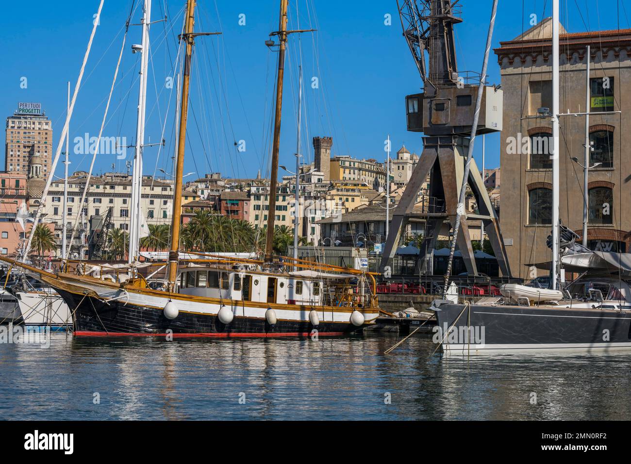 Italy, Liguria, Genoa, the Porto Antico (Old Port) and the Torre degli ...