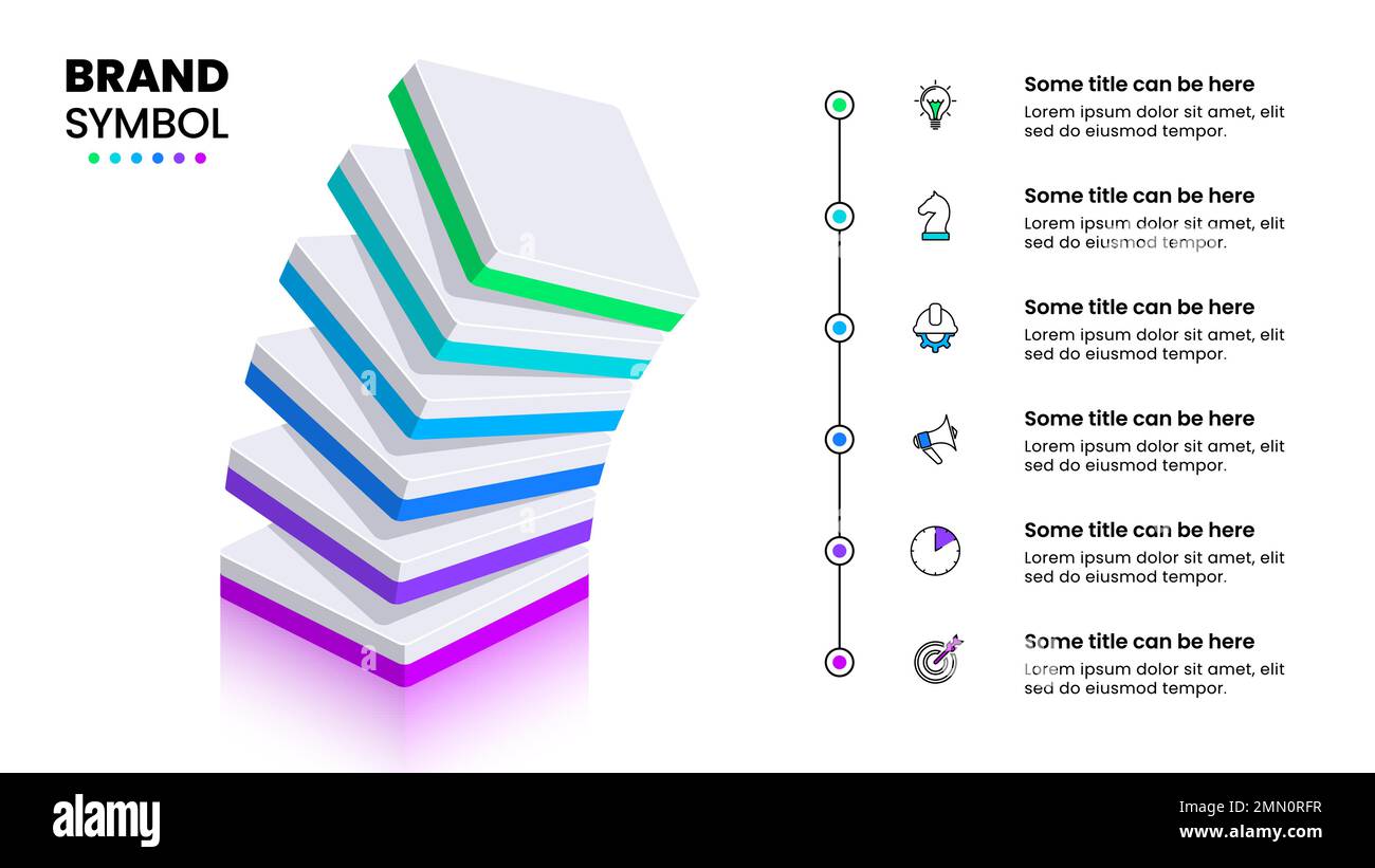 Infographic template with icons and 6 options or steps. Isometric tower. Can be used for ...