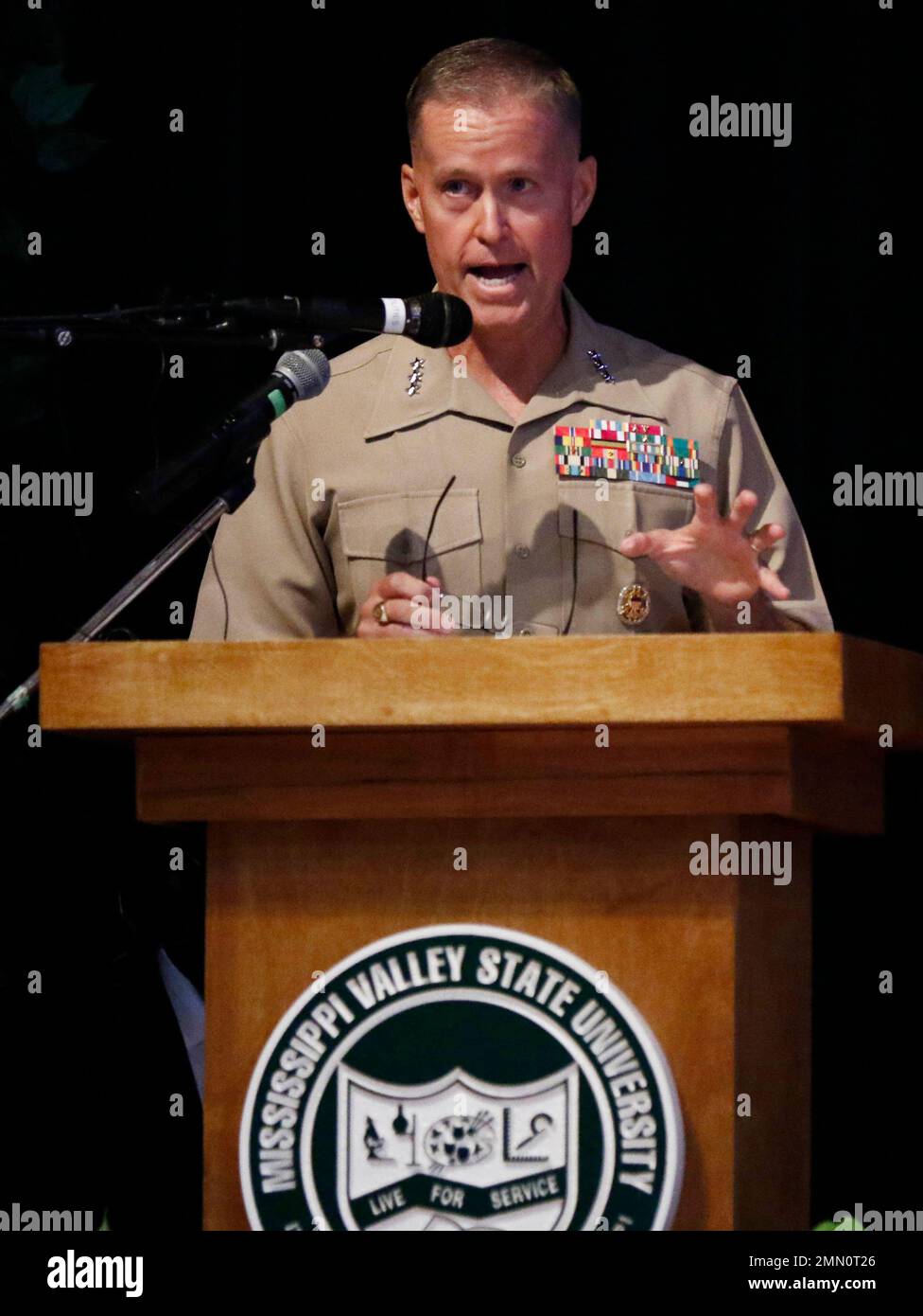 U.S. Marine Corps Lt. Gen. Carl E. Mundy III, speaks during Saturday ...