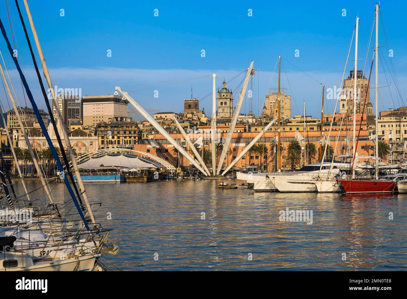 Italy, Liguria, Genoa, the Porto Antico (Old Port) and the Bigo ...