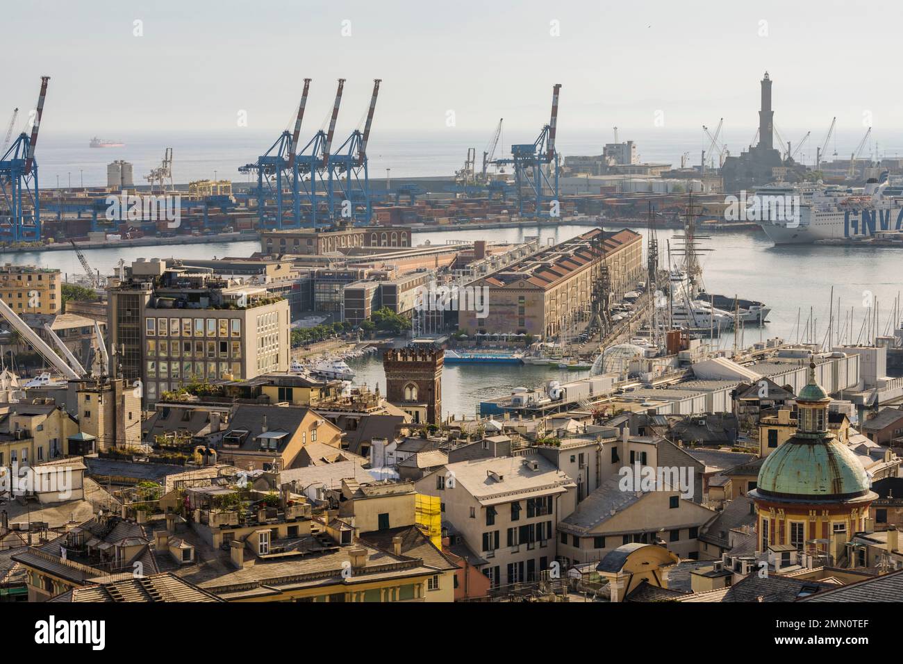 Italy, Liguria, Genoa, the Porto Antico (Old Port) seen from from the ...