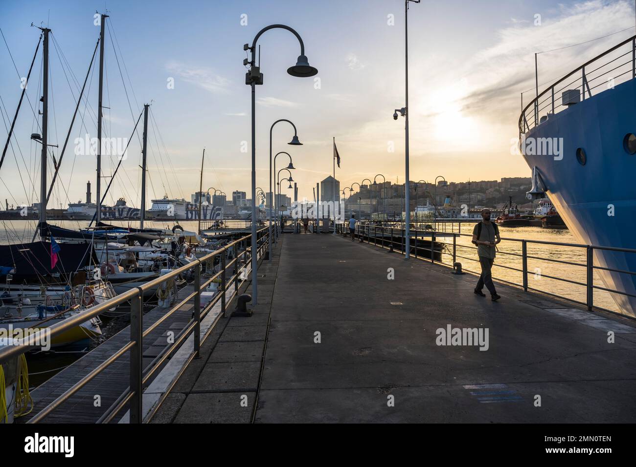 Italy, Liguria, Genoa, the exit of Porto Antico (Old Port) and the ...