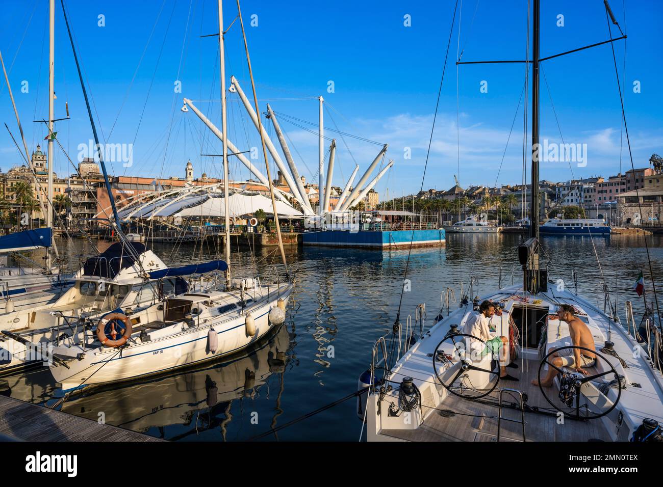 Italy, Liguria, Genoa, the Porto Antico (Old Port) and the Bigo ...