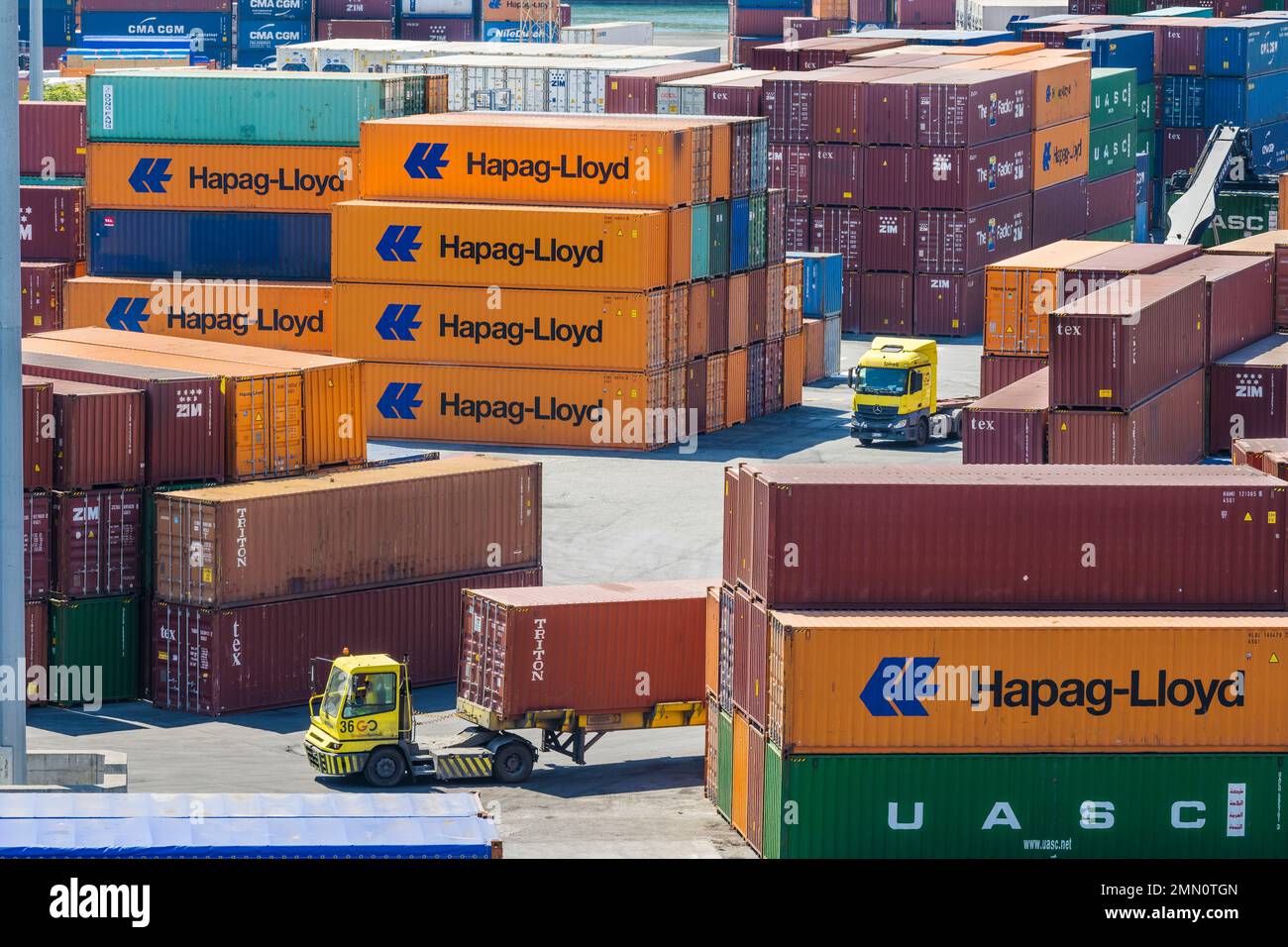 Italy, Liguria, Genoa, the container terminal of the commercial port ...