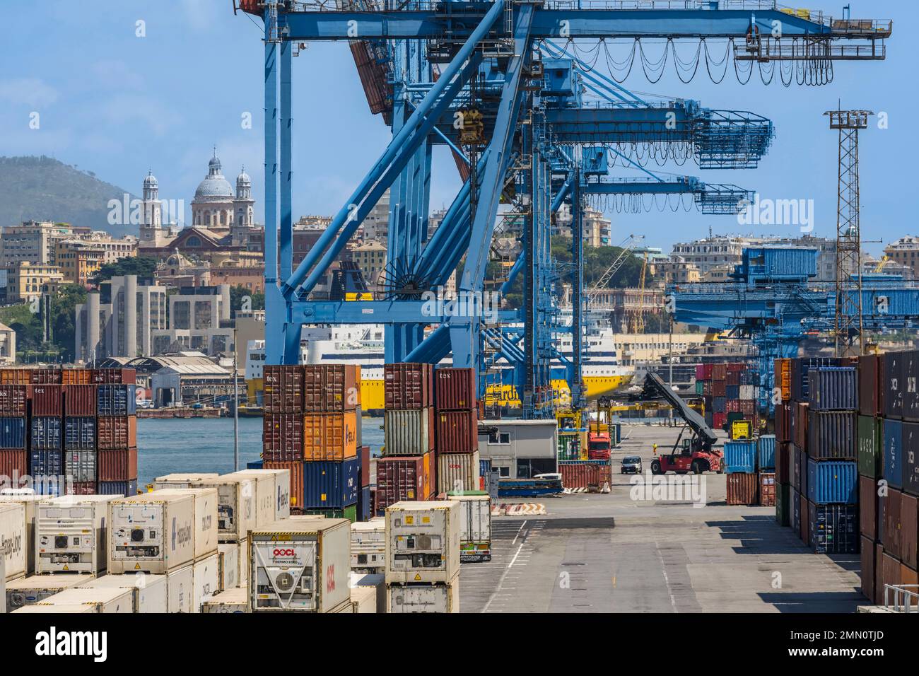 Italy, Liguria, Genoa, the container terminal of the commercial port ...