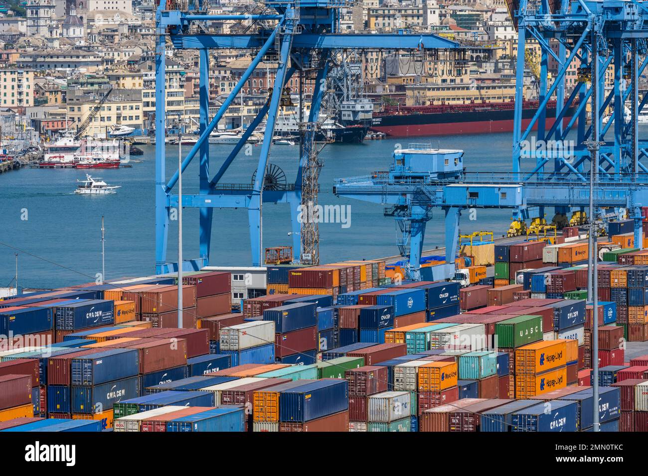 Italy, Liguria, Genoa, the container terminal of the commercial port ...