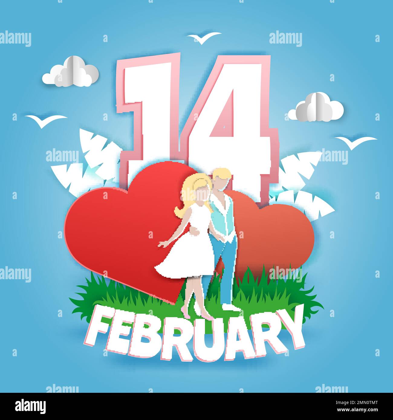 Romantic love, vector illustration in paper art craft style Stock ...