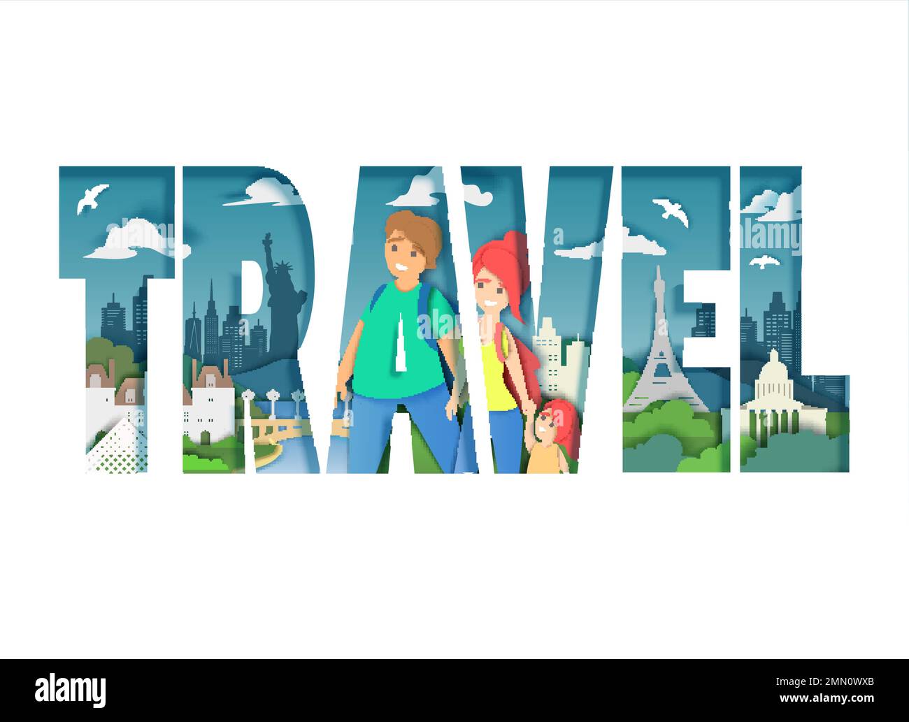 Worldwide travel, vector paper cut style illustration Stock Vector ...